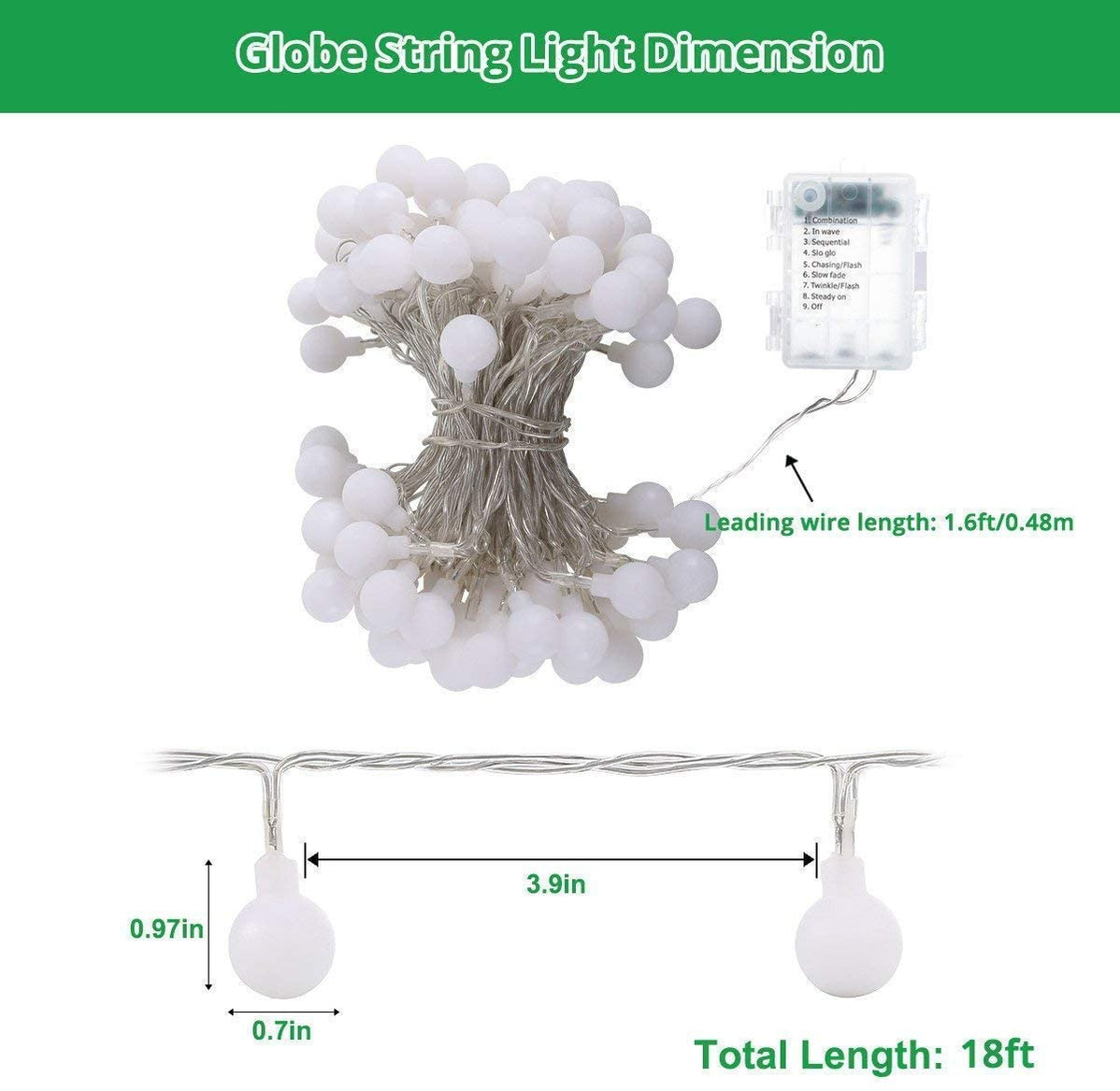 50 LED 16ft Frosted Globe String Lights with Remote – Perfect Holiday